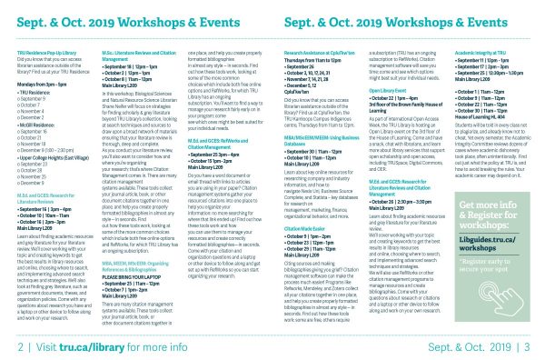 New: TRU Library September/October Program Guide – Library News